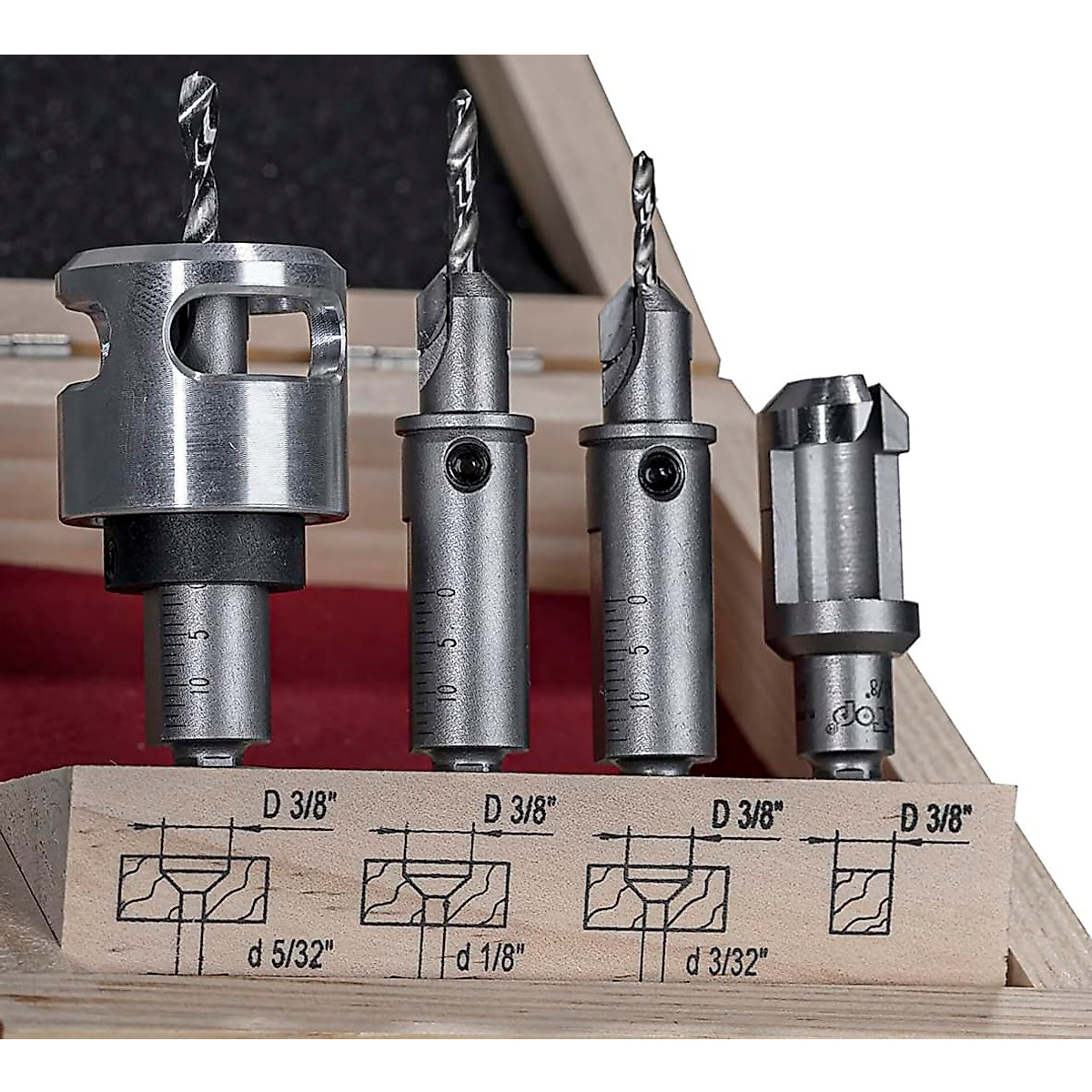 BETOP Industrial Tools-4pc Set Carbide Tipped 82-Deg Countersink bit with Drilling Depth Stop