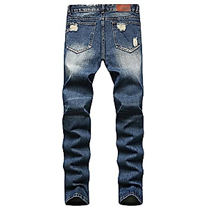 Men's Casual Ripped Jeans Distressed Slim Fit Straight Leg Denim Pants Classic Destroyed Washed Jean Trousers (Blue 1,38)