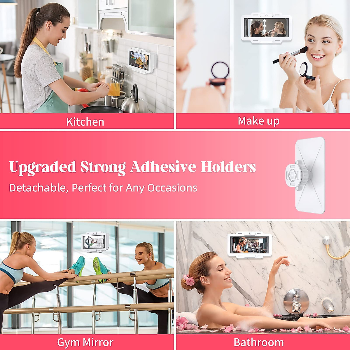 Shower Phone Holder Waterproof 480°Rotation Shower Phone Case Bathroom Wall Mount Phone Holder Adhesive Phone Mount for Shower Wall Mirror Kitchen for iPhone 14 13 12 Pro Max XS XR All 4" - 7" Devices