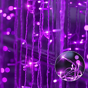 SDOUBLEM 13FT 96 LEDs Purple 8 Modes Memory Mode Icicle Light Window Curtain String Light Wedding Patio Home Garden Bedroom Outdoor Indoor Party Decorations