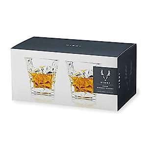 Viski Gem Crystal Whiskey Tumblers Set of 2, Lead-Free Premium Crystal Clear Glass, Striking Lowball Cocktail Glasses, Scotch Glass Gift Set, 10 oz