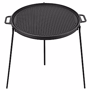 Onlyfire Chef 18" Cast Iron Campfire Griddle, Double Sided Reversible Stovetop Grill, Griddle Pan with Handles, 3 Removable & Height Adjustable Legs, Perfect for Gas Cooker, Outdoor Campfire Cooking