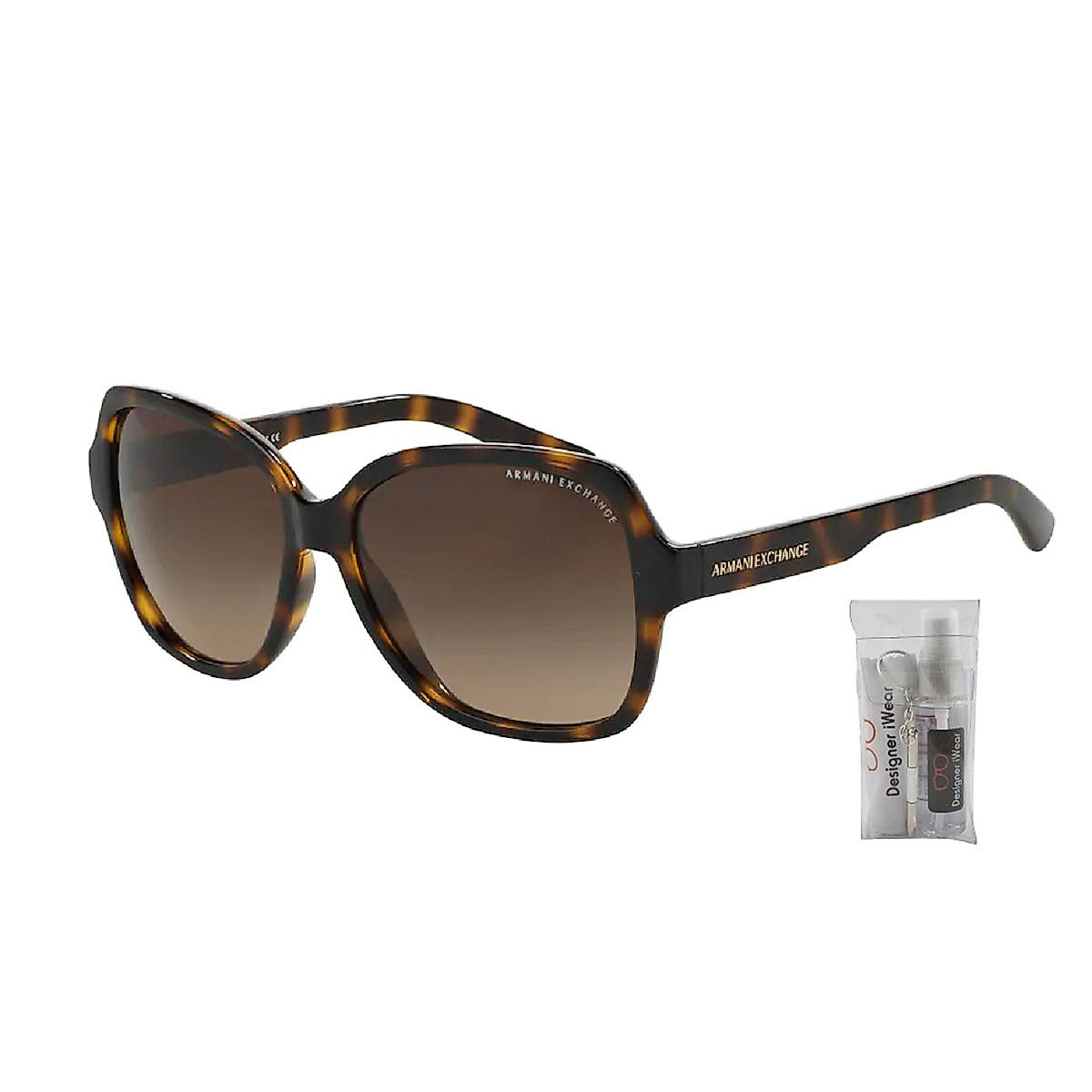Armani Exchange A｜X AX4029S FIT 811713 57M Dark Tortoise/Dark Brown Gradient Cateye Sunglasses For Women+ BUNDLE with Designer iWear Eyewear Kit