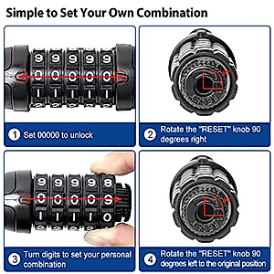 NDakter Bike Chain Lock, 5 Digit Combination Heavy Duty Anti Theft Bicycle Chain Lock, 3.2/4.27 Feet Long Security Resettable Bike Locks for Bike, Bicycle, Scooter, Motorcycle, Door, Gate, Fence
