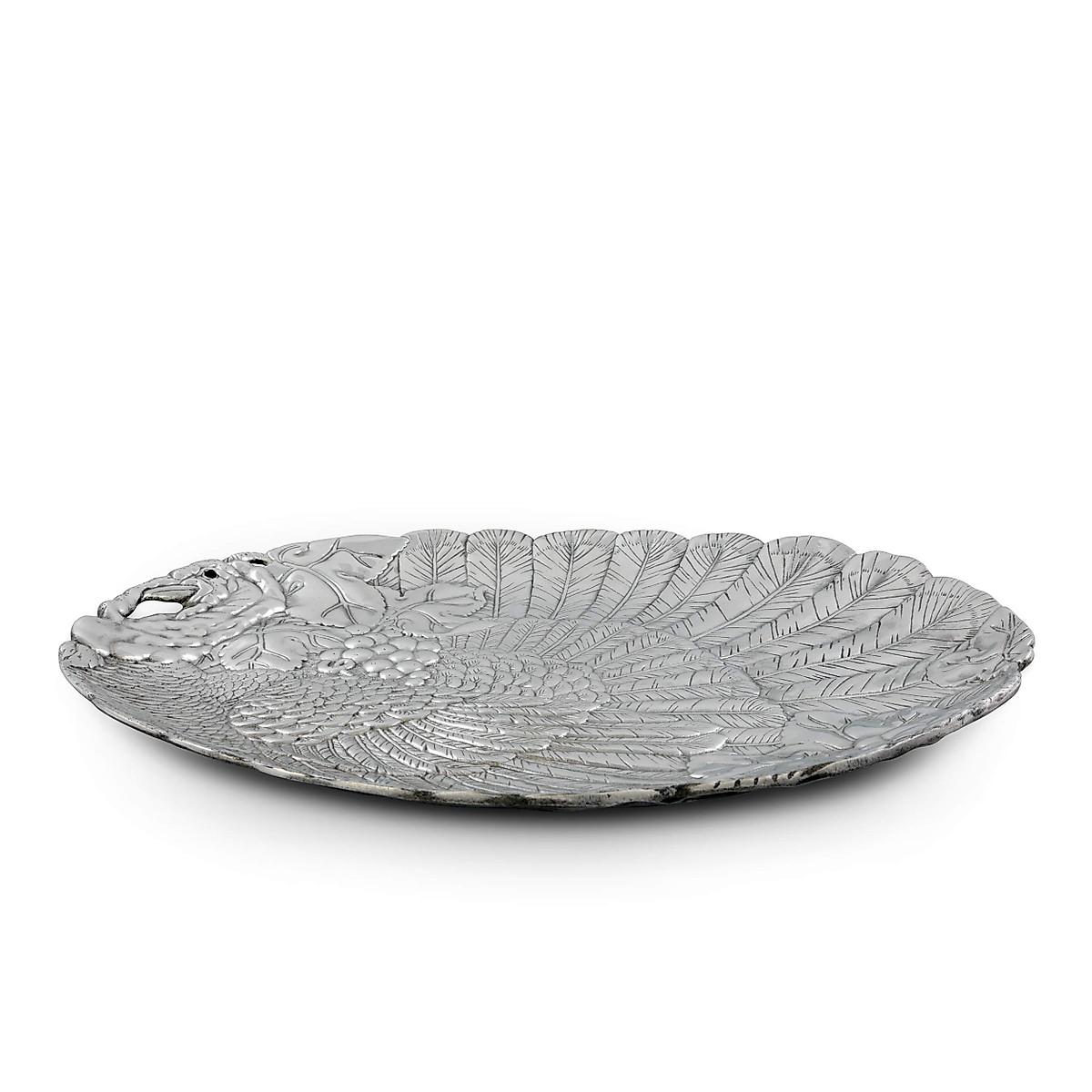 Arthur Court Designs Aluminum Harvest Turkey Oval Platter Food Serving Tray Thanksgiving Holiday Theme Metal Artisan Quality Hand Polished Tarnish-Free 21.5 inch x 16 inch