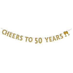 MAGJUCHE Gold glitter Cheers to 50 years banner,50th birthday party decorations