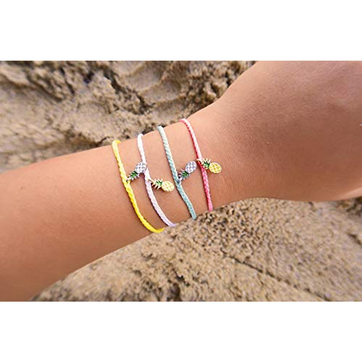 Pura Vida Gold Pineapple Enamel Charm Bracelet - Adjustable Band, 100% Waterproof - White