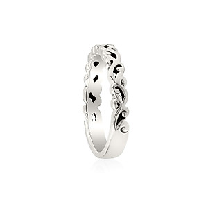 14k White gold Hand Carved Womens Wedding Band Filigree Vintage Stackable Ring - Size 8.5
