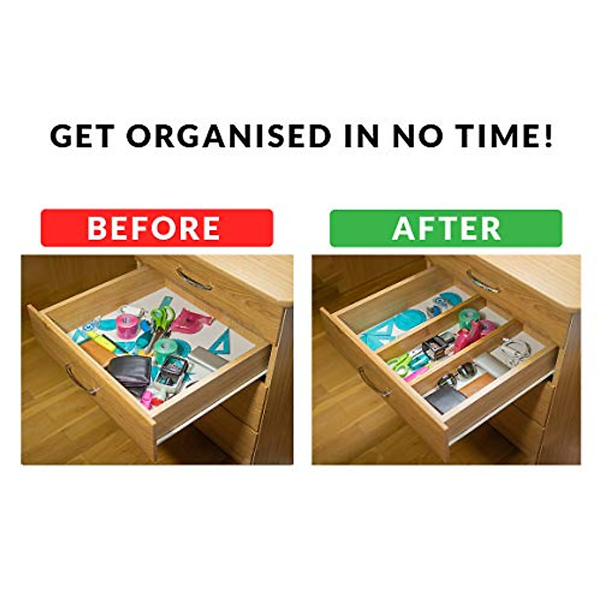 Bamboo Drawer Dividers Organizers 6-pack (12"-17") Adjustable Spring Loaded Drawer Divider Expandable Drawer Organizer Utensil Separators for Kitchen, Bedroom, Dresser, Office, Baby Drawers, Closet