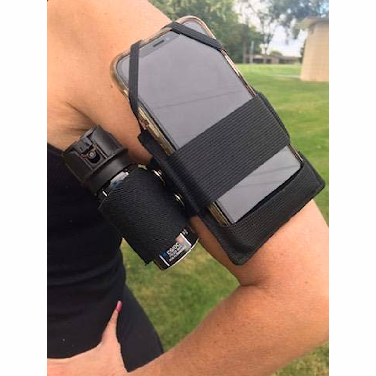 Runner Armband, Holds Pepper Spray and Cell Phone (Medium to Large arm, 16 inch Adjustable Length)
