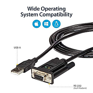 StarTech.com USB to Serial RS232 Adapter - DB9 Serial DCE Adapter Cable with FTDI – Null Modem - USB 1.1 / 2.0 – Bus-Powered (ICUSB232FTN)