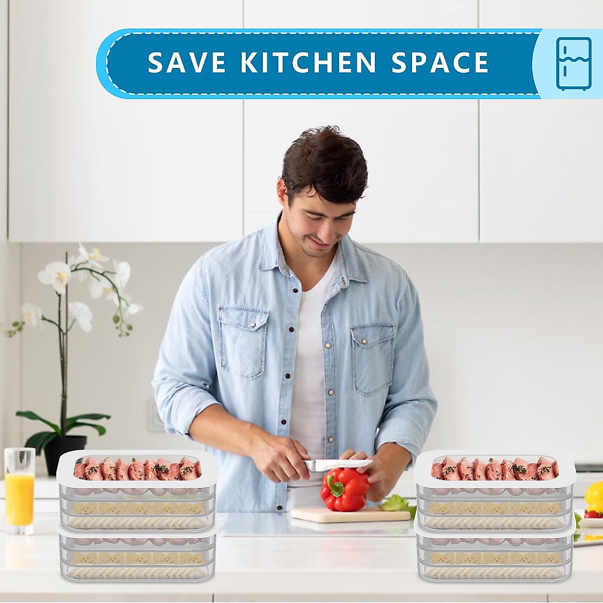 RKXQT Lunchmeat Storage Container for Fridge, Transparent Deli Lunch Meat Container for Refrigerator, Deli Container with Lid for Bacon, Lunch Meat, Stackable Cold Cuts, Vegetable and Cheese, 3pcs.
