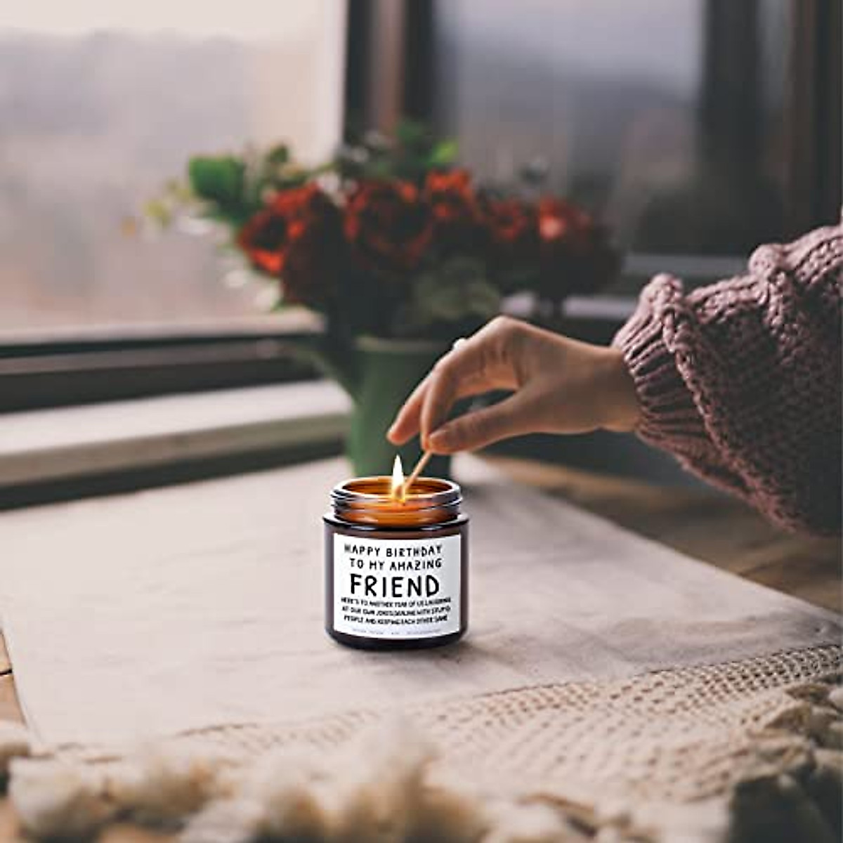 Lavender Scented Candles - Happy Birthday to My Amazing Friend - Happy Birthday Gifts for Best Friend Women, Funny Friendship Gift for Women Friend BFF Sister Bestie(4 oz)