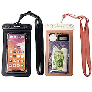 EMSEEK Waterproof Passport Holder 2pack Travel Wallet Waterproof Phone Case Pouch with Secret Holder for iPhone14 13 Pro Max Galaxy S 22 Key FoB Cash Credit Card ID GPS (Black+Pink)