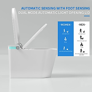 Elongated Smart Toilet with Bidet Built in, with Heated Seat，Adjustable Warm Water Washing and Air Drying, Foot Sensor,Remote and Voice Control One Piece Toilet Bidet for Bathrooms