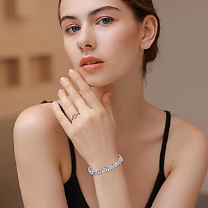 Hadskiss Wedding Tennis Bracelet for Brides Bridesmaid, White Gold Plated Marquise Cubic Zirconia Prom Jewelry, Silver Bracelet Wedding Party Jewelry for Women