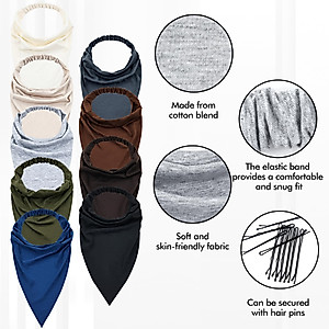 Lawie 9 Pack Solid Large Cotton Triangle Head Scarf Elastic Hair Bandana Headbands Plain Silk Head Coverings Neck Scarves Wraps Blank Headscarf Kerchief Bulk for Women