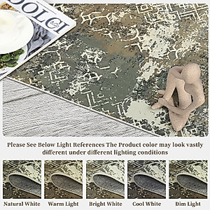 GarveeHome Washable Rug 5x7 Modern Area Rug Non Slip Rug Low Pile Accent Throw Rugs Stain Resistant Indoor Floor Carpet for Living Room, Camel/Green