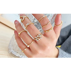 YYDSVOVO 9/15/22PCS Knuckle Stacking Rings Set for Women Vintage Rhinestone Finger Statement Ring Sets Simple Carved Stackable Ring (gold 1)