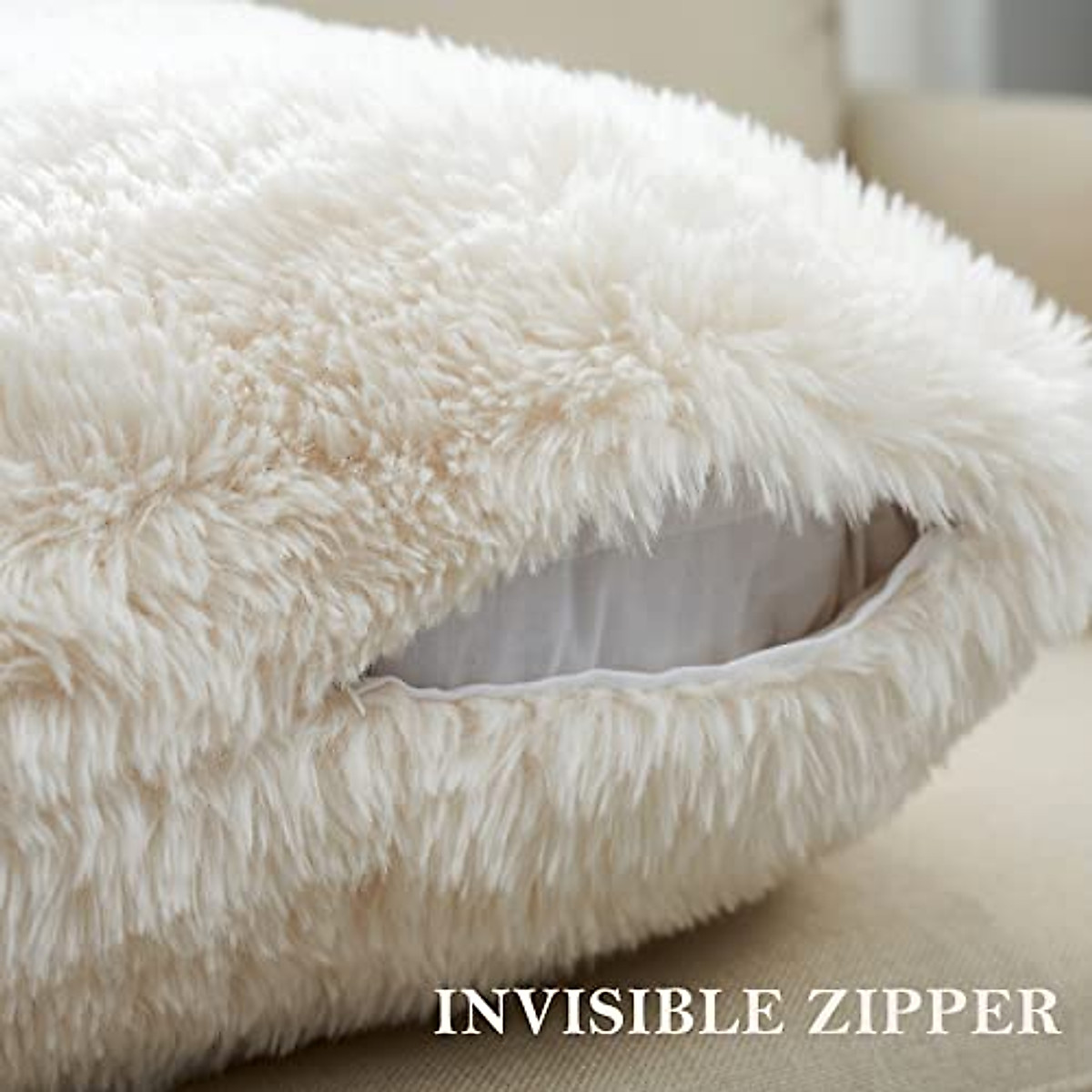 Cozy Bliss Super Soft Fuzzy Faux Fur Throw Pillowcovers for Couch, Long Hair Fluffy Shaggy Throw Pillowcases, Luxury Plush Decorative Pillow Covers for Sofa Bed(20" x 20", Ivory)