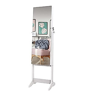 OUTDOOR DOIT Jewelry Organizer Jewelry Cabinet Jewelry armoire Standing Jewelry Box with Full Body Mirror and Large Storage Lockable Wooden Cabinet (White)…
