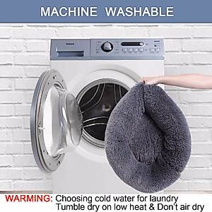 Kimpets Dog Bed Calming Dog Beds for Small Medium Large Dogs - Round Donut Washable Puppy Dog Bed, Anti-Slip Faux Fur Fluffy Donut Cuddle Anxiety Cat Pet Bed(20" Dark Grey)