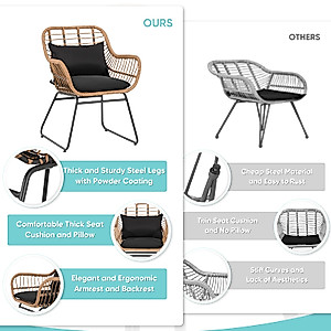 Verano Garden Patio Dining Chair Set of 2, Outdoor Wicker Seating Set with Soft Cushions for Indoor & Outdoor Use, Modern Wicker Dining Chairs for Backyard