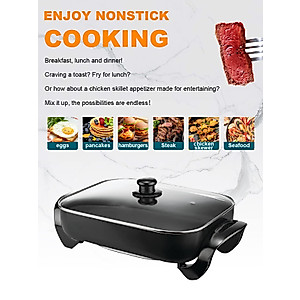 Extra Deep Electric Skillet Nonstick - 16 Inch Frying Pan With Glass lid, Server for 4 Perple or Family, for Frying, Steaming, Boiling, Easy to Clean,Dishwasher Safe