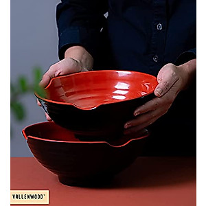 VALLENWOOD 4 XL bowl set, 12 Pieces Ramen Bowl Set, Asian Japanese soup with Spoons and Chopsticks. Restaurant Quality Melamine, Large 52 oz for Noodles, Pho, Udon, Thai, Chinese dinnerware, 9 inch…