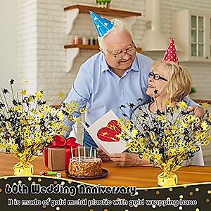 3 Pieces Happy 60th Birthday Centerpieces for Tables 60th Wedding Anniversary Party Supplies Metallic Gold Gleam for 60 Years Old Party Table Decorations, 14 Inches
