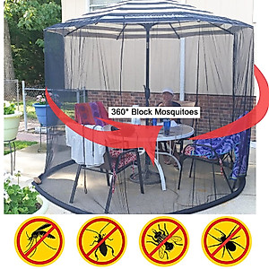 7.5-11 FT Patio Umbrella Mosquito Net, Polyester Mesh Umbrella Screen, Universal Canopy Umbrella Mosquito Netting with Zipper Door and Adjustable Rope, Fit Outdoor Umbrellas and Patio Tables