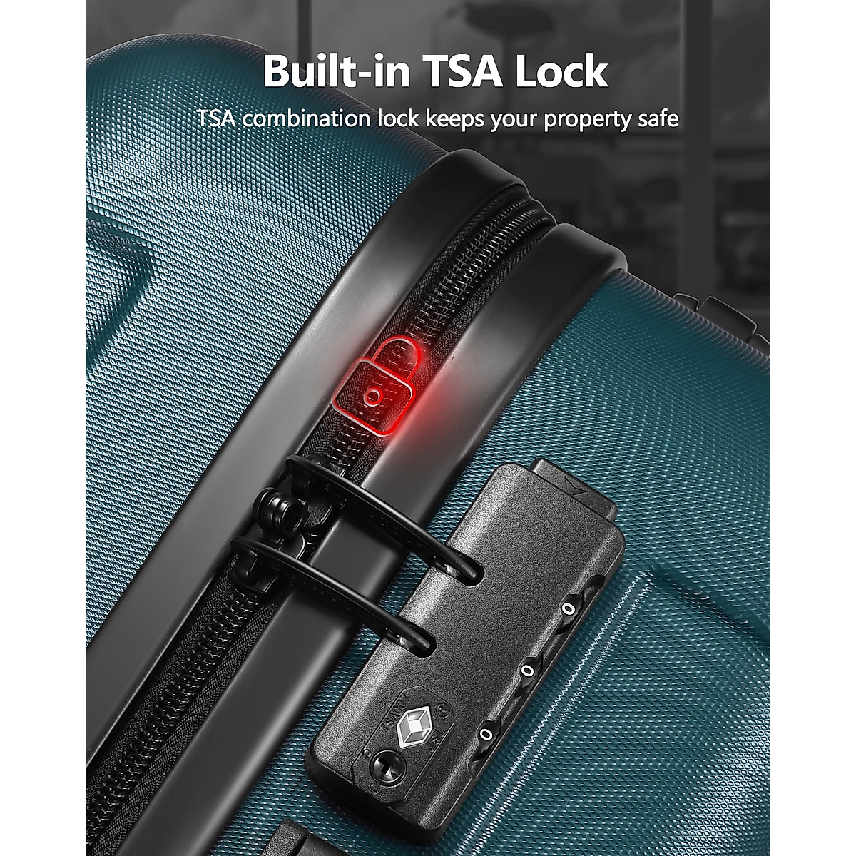 SunnyTour 3 Piece Luggage Set, Hardside Lightweight Suitcase Sets with Spinner Wheels (20"/24"/28", Green Blue)