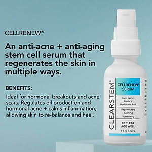 CLEARSTEM - CELLRENEW - Collagen Stem Cell Serum - Acne + Youthful Skin Face Serum - Hyaluronic Acid, Reishi, Aloe Vera - Facial Skin Care Products - Vegan, Gluten Free, Cruelty Free - 1 fl oz / 29ml