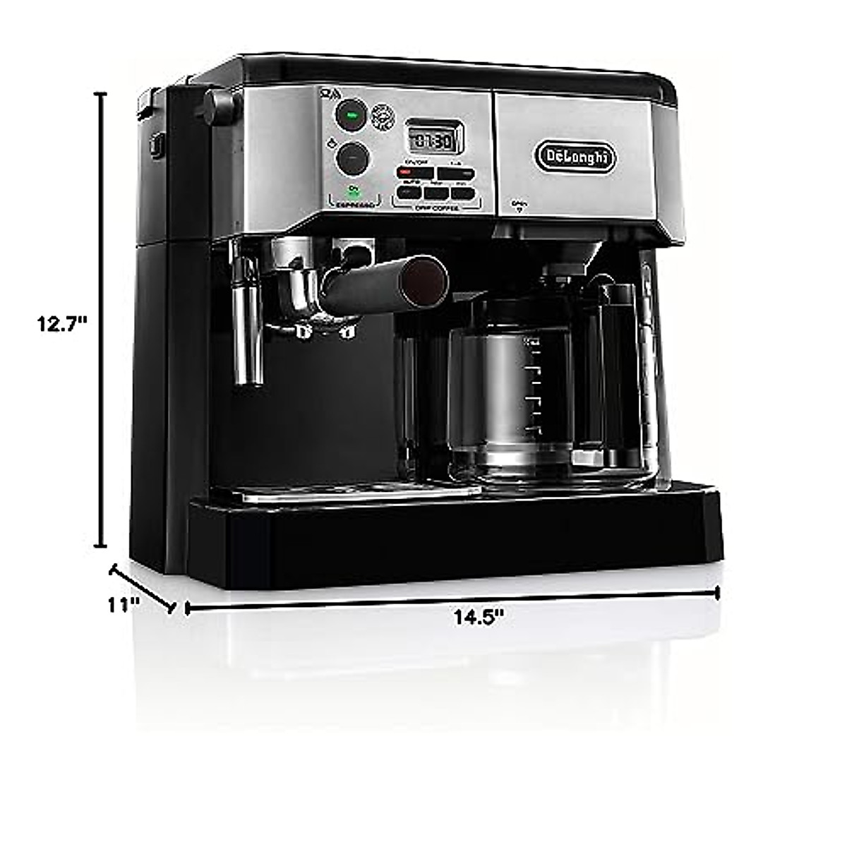 De'Longhi BCO430BM All-in-One Combination Maker & Espresso Machine + Advanced Milk Frother for Cappuccino, Latte & Macchiato + Glass Coffee Pot 10-Cup