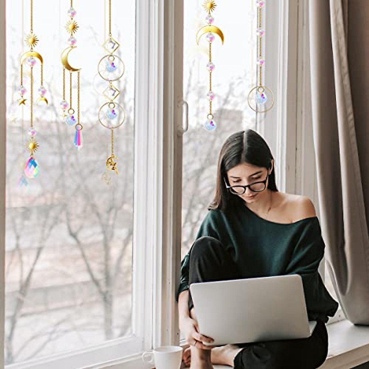 Crystal Suncatcher, 5pcs Window Hanging Sun Catchers Crystal Chandelier Ball Prism Pendant Light Catcher Ornament, Garden Suncatchers Window Rainbow Maker for Home Wedding Decoration Gifts