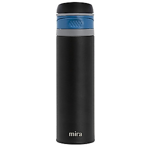 MIRA 16 oz Lightweight Insulated Travel Mug for Coffee, Tea - Stainless Steel One Touch Lid Tumbler - Keeps Hot or Cold - Black