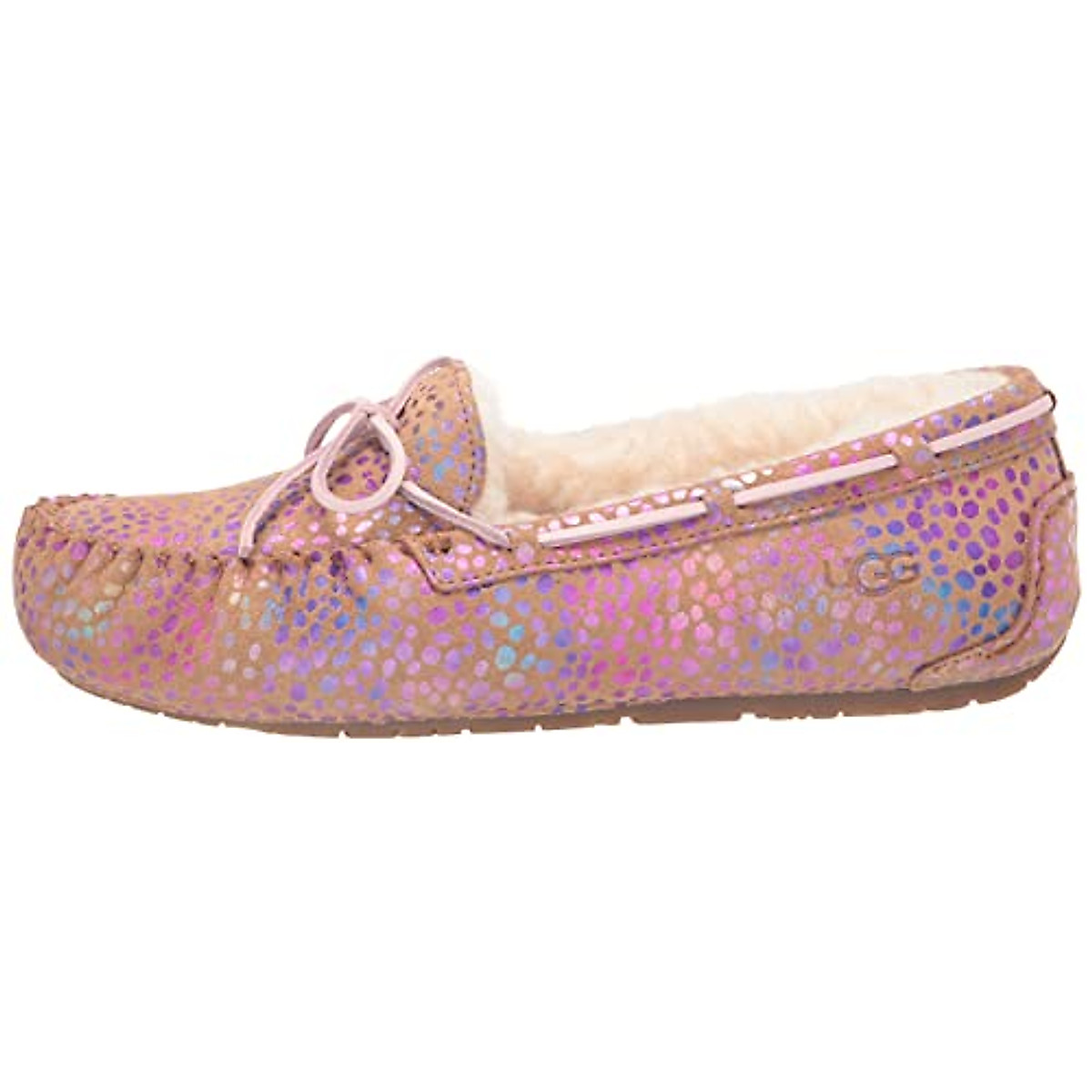 UGG Girls K Dakota Spots Slipper, Chestnut Sparkle Suede, 5 Big Kid