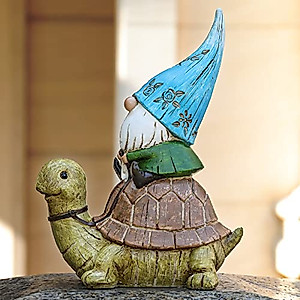 CYnice Garden Gnome Statue Outdoor Decor - Garden Gnomes Sitting on Turtle Statue for Garden Yard Patio Lawn Decorations,Gnome Gifts