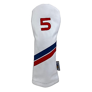 White Blue Red Sunfish Leather Golf Headcover 5 Piece Set 1 3 5 X H Driver Fairway Hybrid