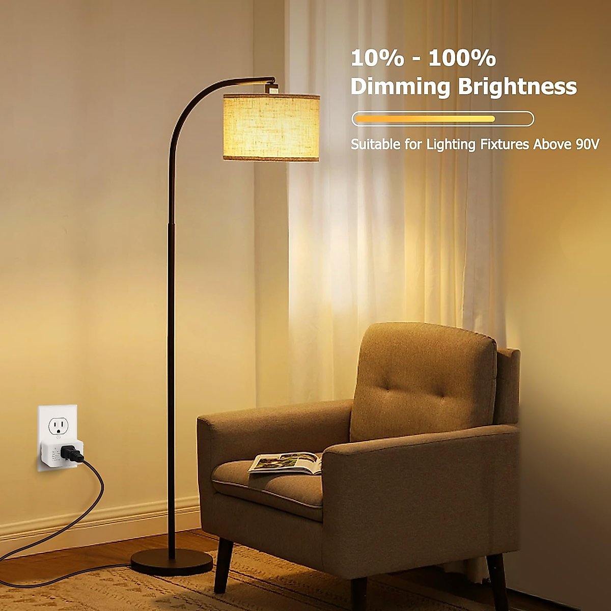 GMY Plug in Dimmer Switch for Lamp with Timer, Remote Control Indoor Dimmer for String Lights, Outlet Used for Dimmbale Patio Lights, 100ft RF Range, FCC Certified, Input AC100-240V