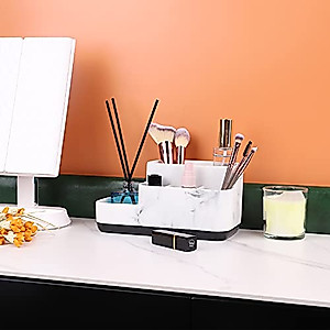 zccz Countertop Organizer - White Make Up Organizers And Storage, Multi-Functional Design Bathroom Organizer Countertop - Skincare Organizers - White Marble Look Accessory Storage