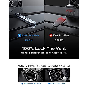 LISEN Car Vent Phone Mount for Car Phone Holder Upgraded Metal Hook Clip Air Vent Cell Phone Holder Mount Auto Lock Thick & Big Phone Friendly Car Mount for iPhone 14 Pr Max all 4-7.5 inch Smartphone