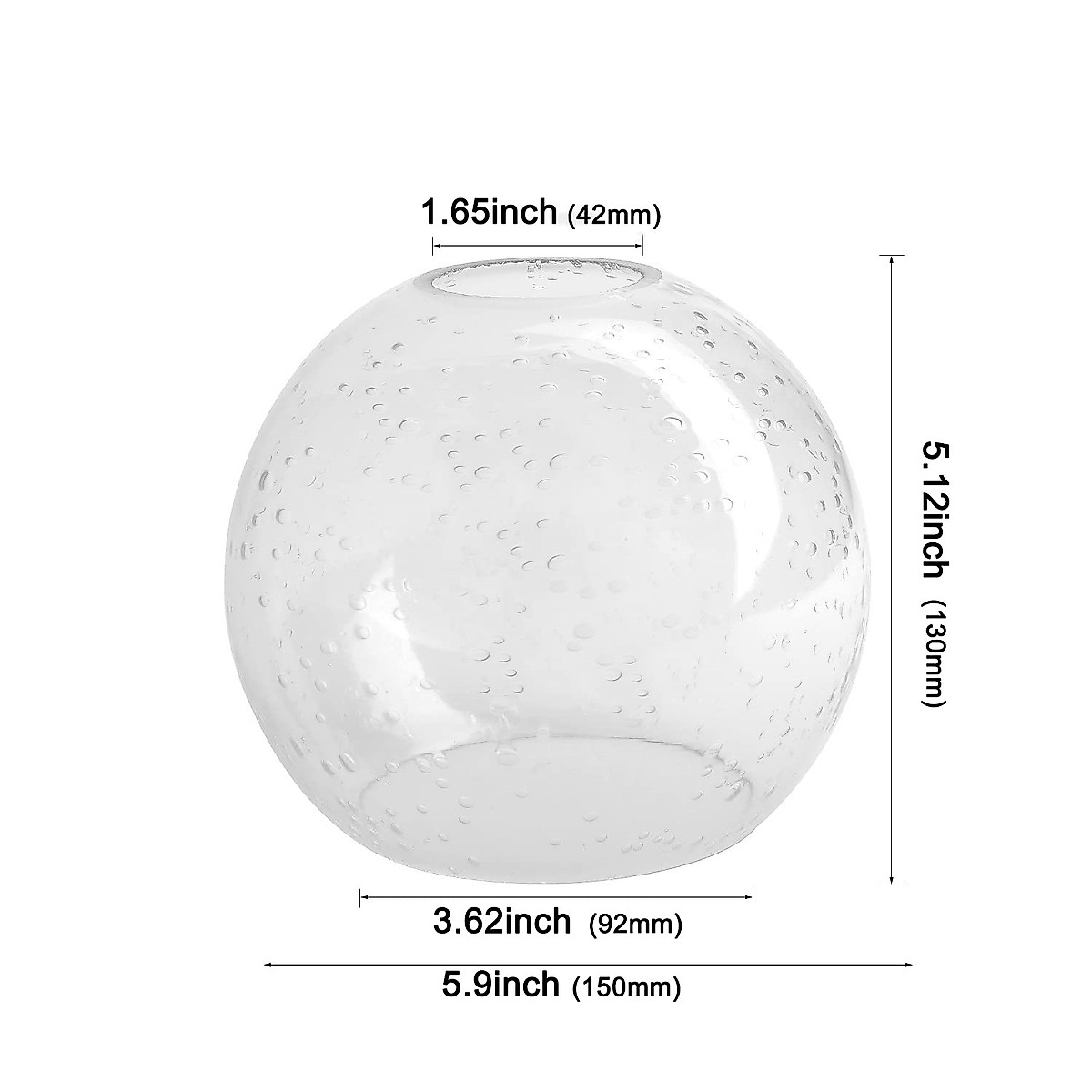 2 Pack Seeded Clear Glass Globe Lamp Shades, Replacement Lampshade Covers for Light Fixture Wall Sconces Pendant Lighting Vanity Light Table Floor Lamp,1.65"Fitter, 5.9"Diameter