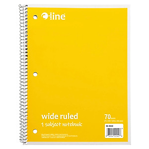C-Line 1 Subject Notebook, 8 x 10-1/2 Inches, Wide Ruled, Yellow, 70 Sheets