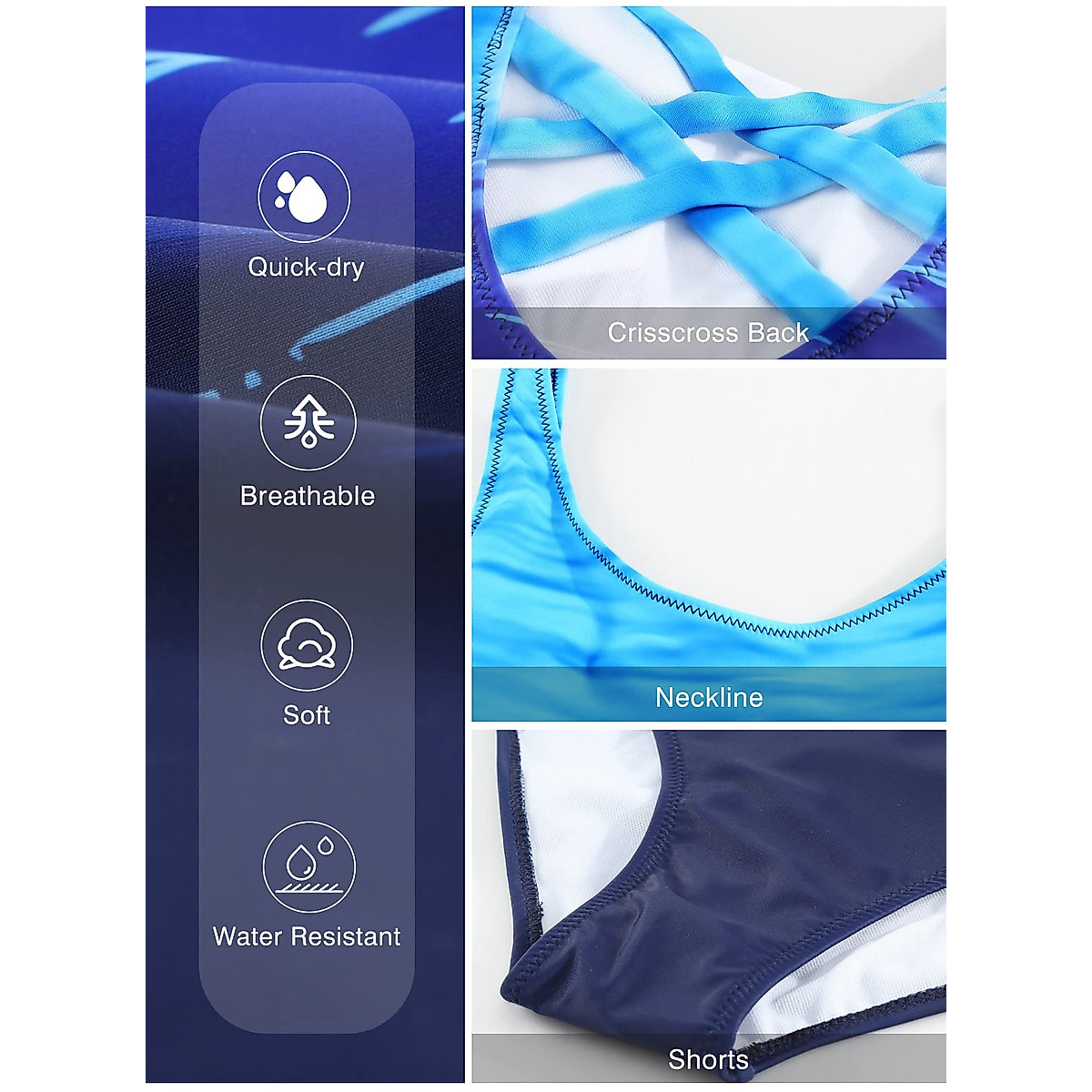 Aleumdr Women's Sexy Bathing Suits for Women One Piece Swimsuits Criss Cross Back Cheeky Push Up Sports Monokini Swimwear Blue Medium