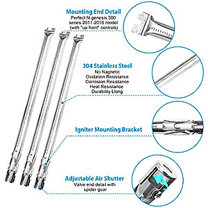 Burner Tube Kit Replacement for Weber with Front Control Knobs, 19 1/2" 304 Stainless Steel Burner Set Replace for Weber Genesis 310 E310 E320 EP310 Grill Parts 2011 to 2016 Model Years #62752