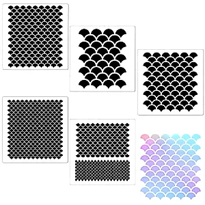 Chinco 5 Pieces Mermaid Scale Stencil, Mermaid Makeup Stencil Reusable Fish Scale Template Large Plastic Scale Wall Stencil for Painting on Face Body (6 x 6 Inch)