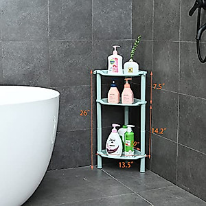 3 Tier Shower Caddy Organizer Shelf Corner, 13.5 x 10 x 26 Inches, Rustproof, Plastic Shower Rack Stands for Inside Bathroom, Bathtub, Shower pan, Blue (Round Slot Blue 3 Tier)