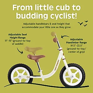Cub Toddler 12" Balance Bike, 18 Months - 5 Years Old, No Pedal Beginner Kids Bicycle For Girls & Boys, Flat-Free Tires, Adjustable Seat, & Durable Frame