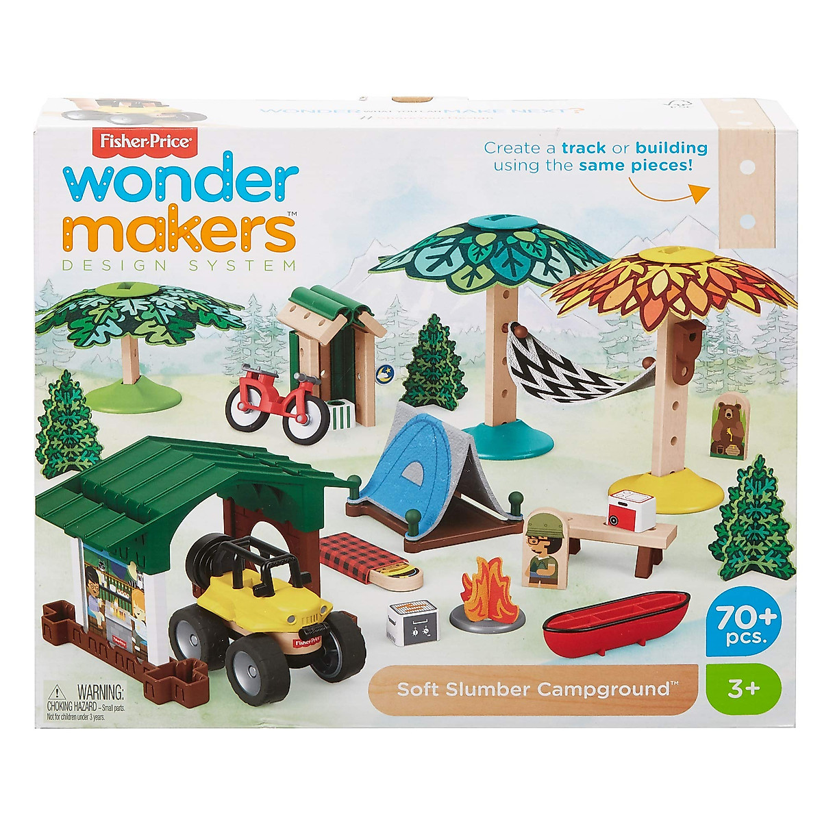 Fisher-Price Wonder Makers Design System Soft Slumber Campground - 60+ Piece Building and Wooden Track Play Set for Ages 3 Years & Up